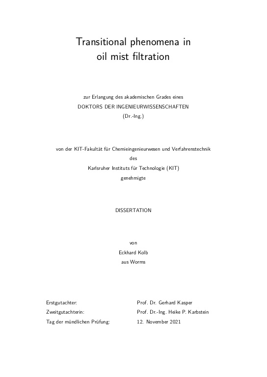 Transitional phenomena in oil mist filtration