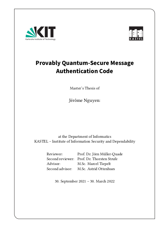 Provably Quantum-Secure Message Authentication Code