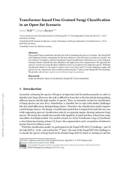 Transformer-based Fine-Grained Fungi Classification in an Open...