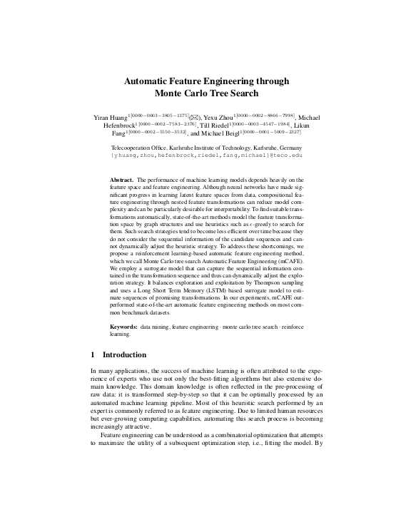 Automatic Feature Engineering through Monte Carlo Tree Search