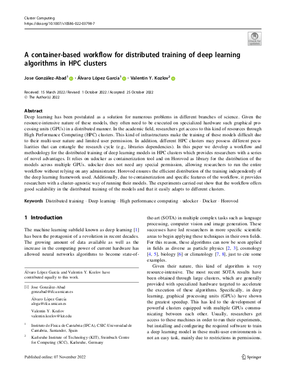 A container-based workflow for distributed training of deep le...