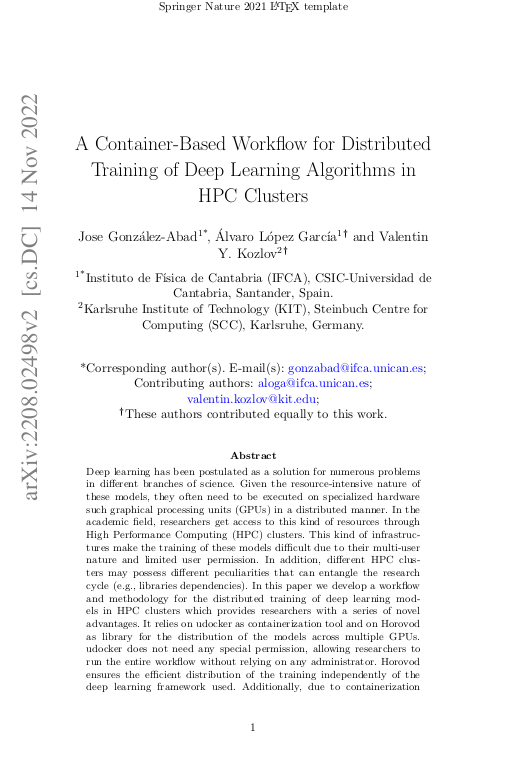 A container-based workflow for distributed training of deep le...
