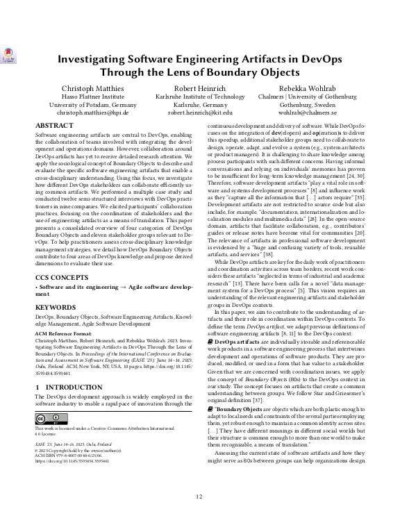 Investigating Software Engineering Artifacts in DevOps Through...