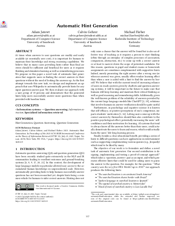 Automatic Hint Generation