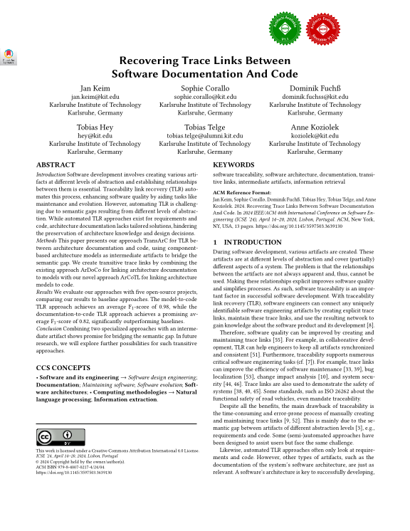 Recovering Trace Links Between Software Documentation And Code