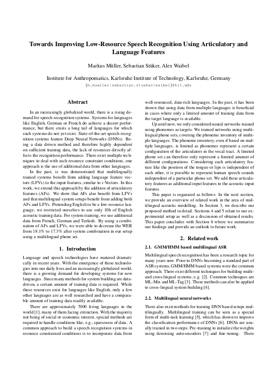 Towards Improving Low-Resource Speech Recognition Using Articu...