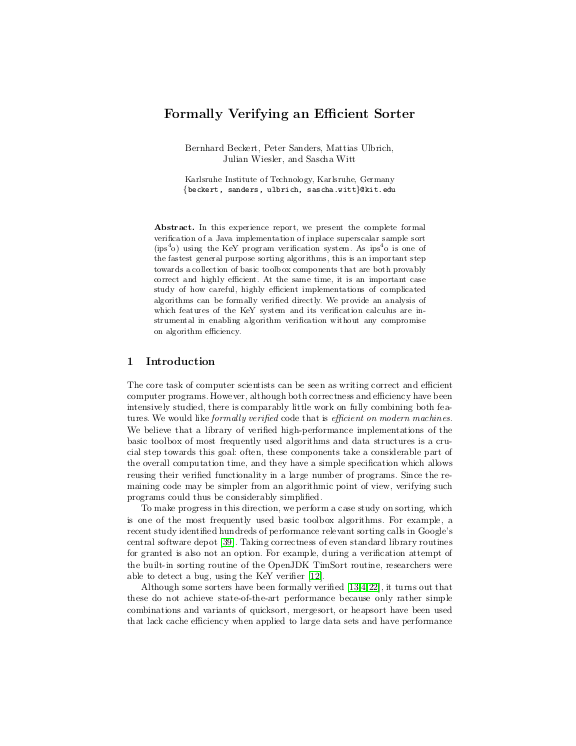 Formally Verifying an Efficient Sorter