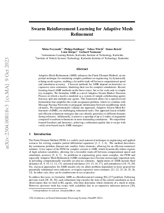 Swarm Reinforcement Learning For Adaptive Mesh Refinement